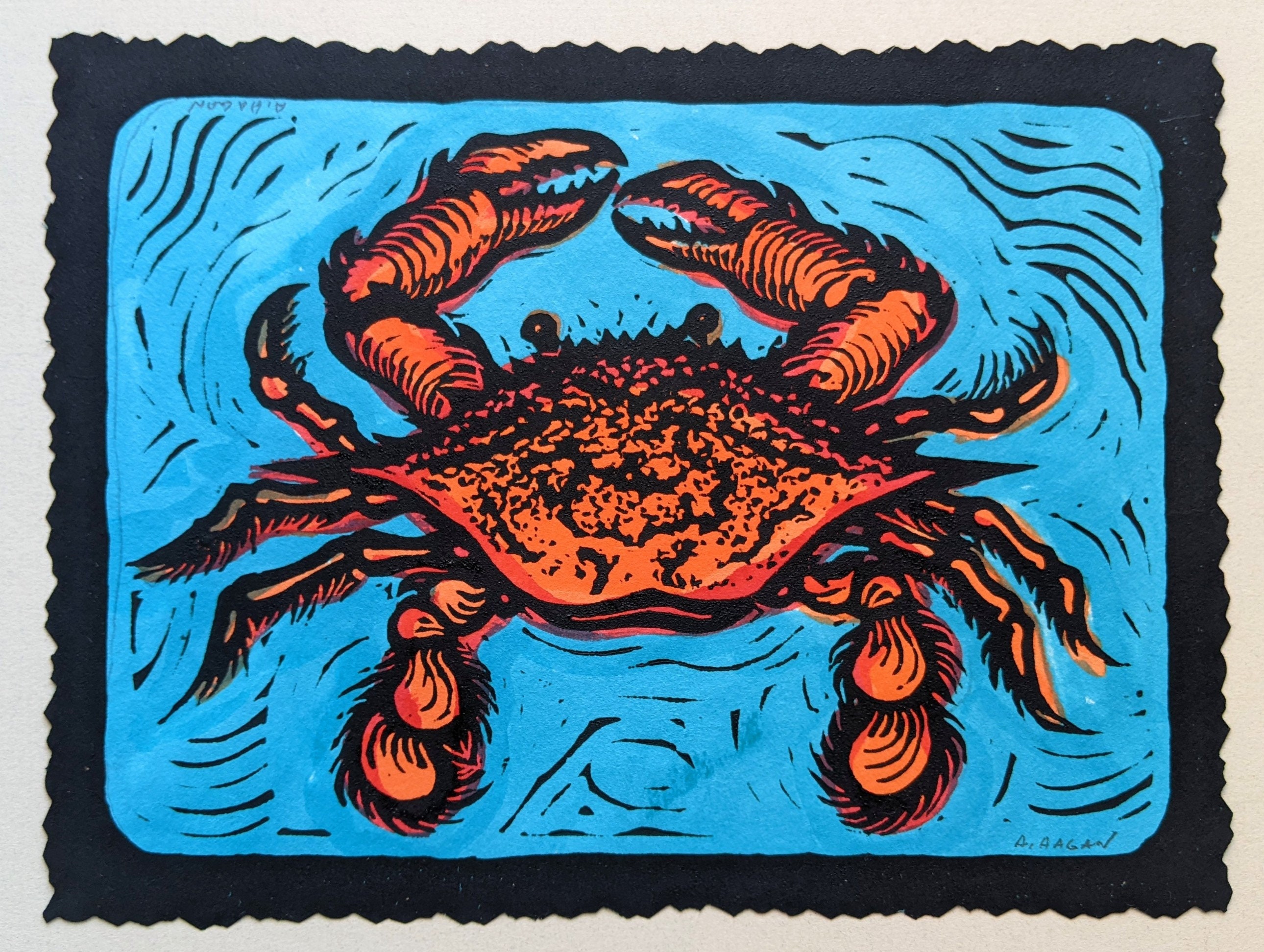 Crab by Anita Hagan - Original Linocut / Linoleum Block Print With ...