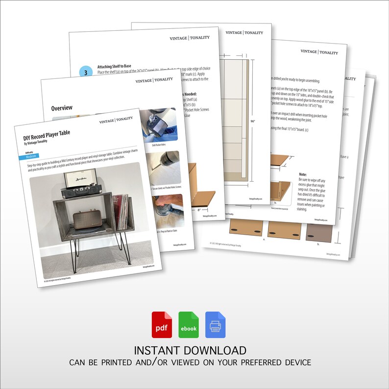 MCM Record Player Stand Build Plans, DIY Turntable Table Plans, Mid ...