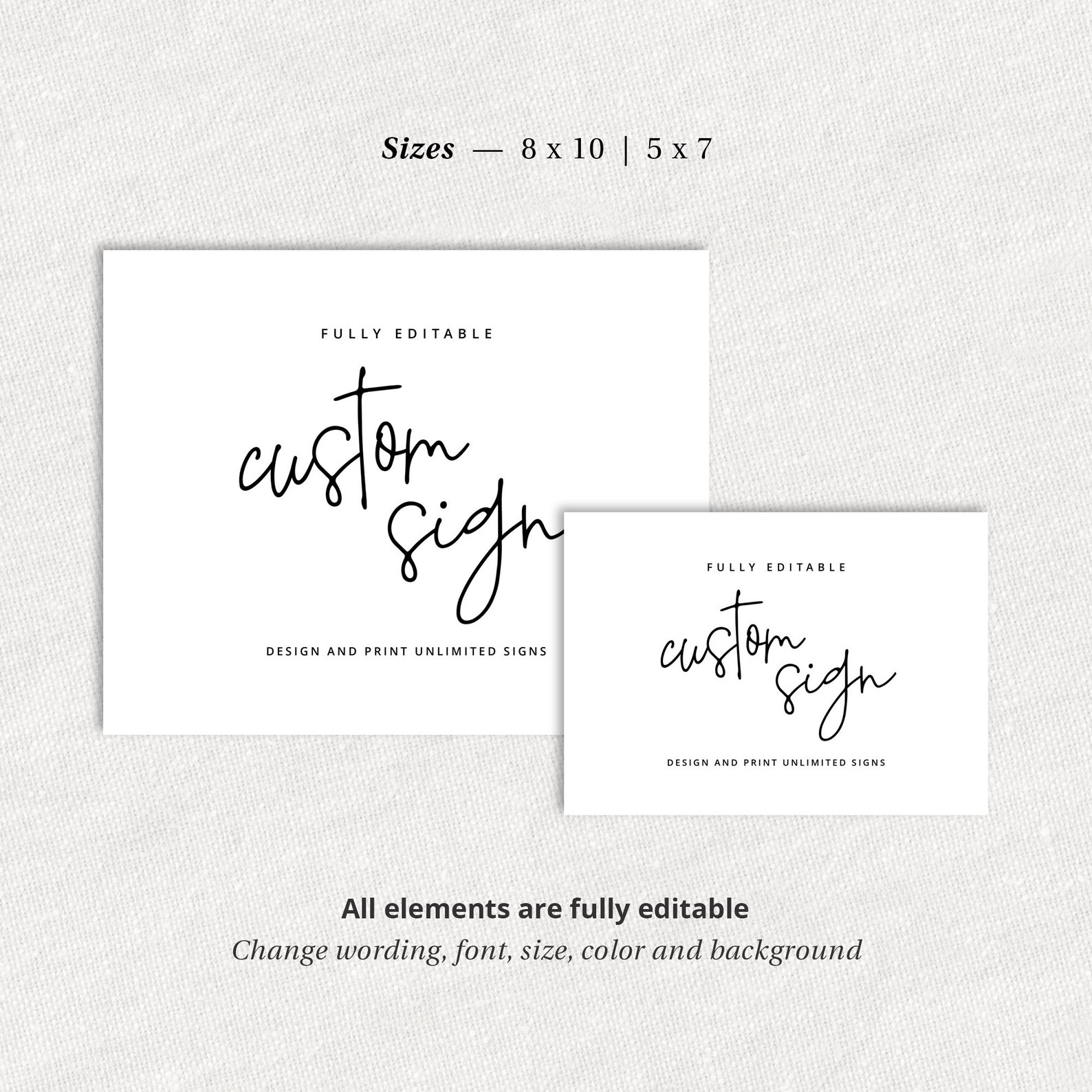 Custom Wedding Sign Template With Handwritten Script Font | Etsy