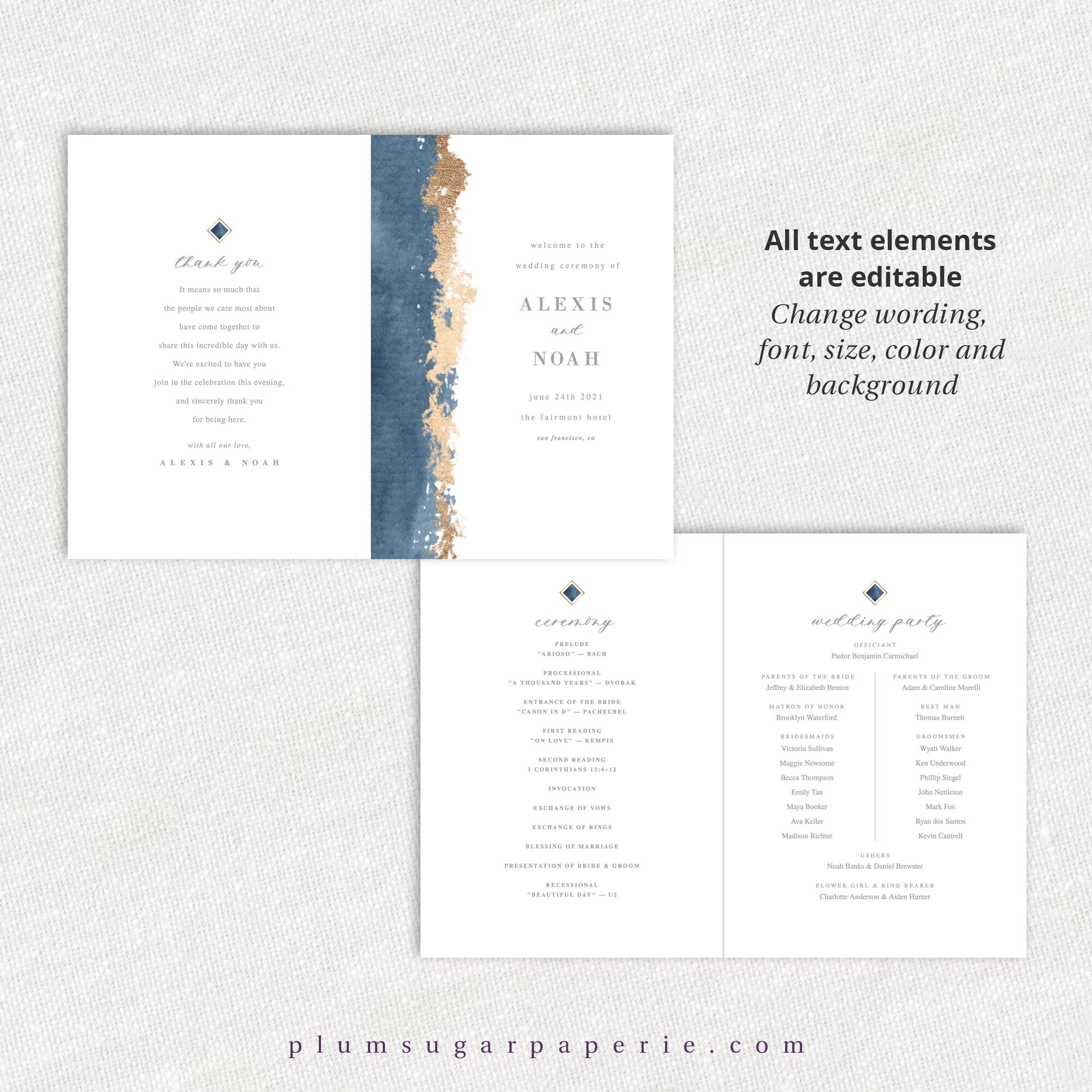 Dusty Blue Folded Wedding Program Template Order of Service - Etsy