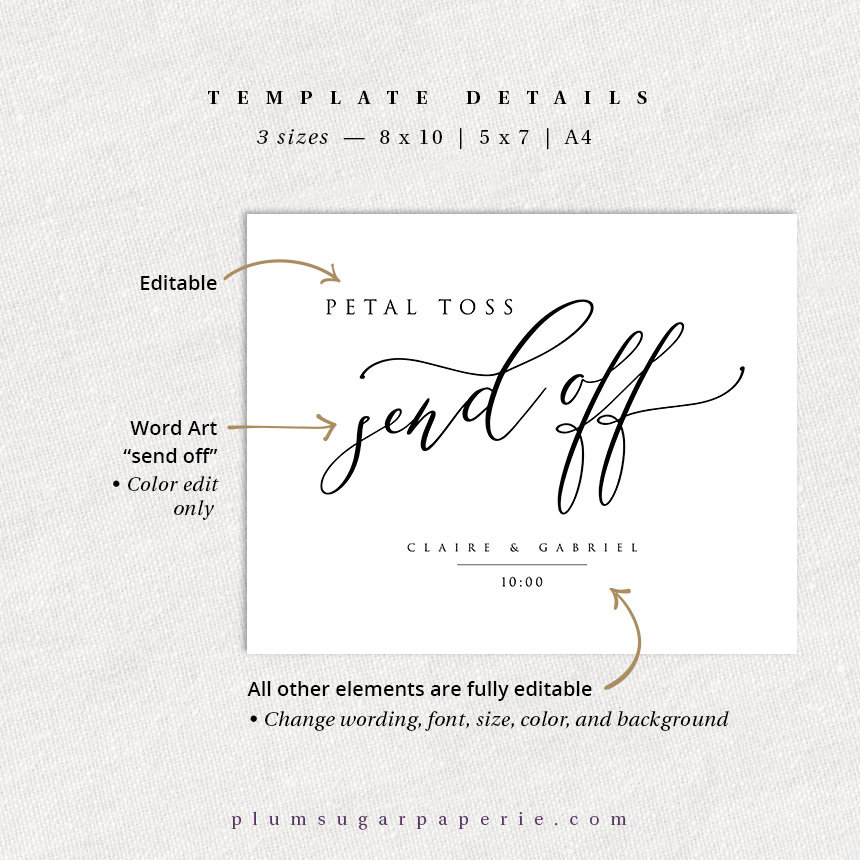 Wedding Petal Toss Send Off Sign Editable DIY Printable | Etsy