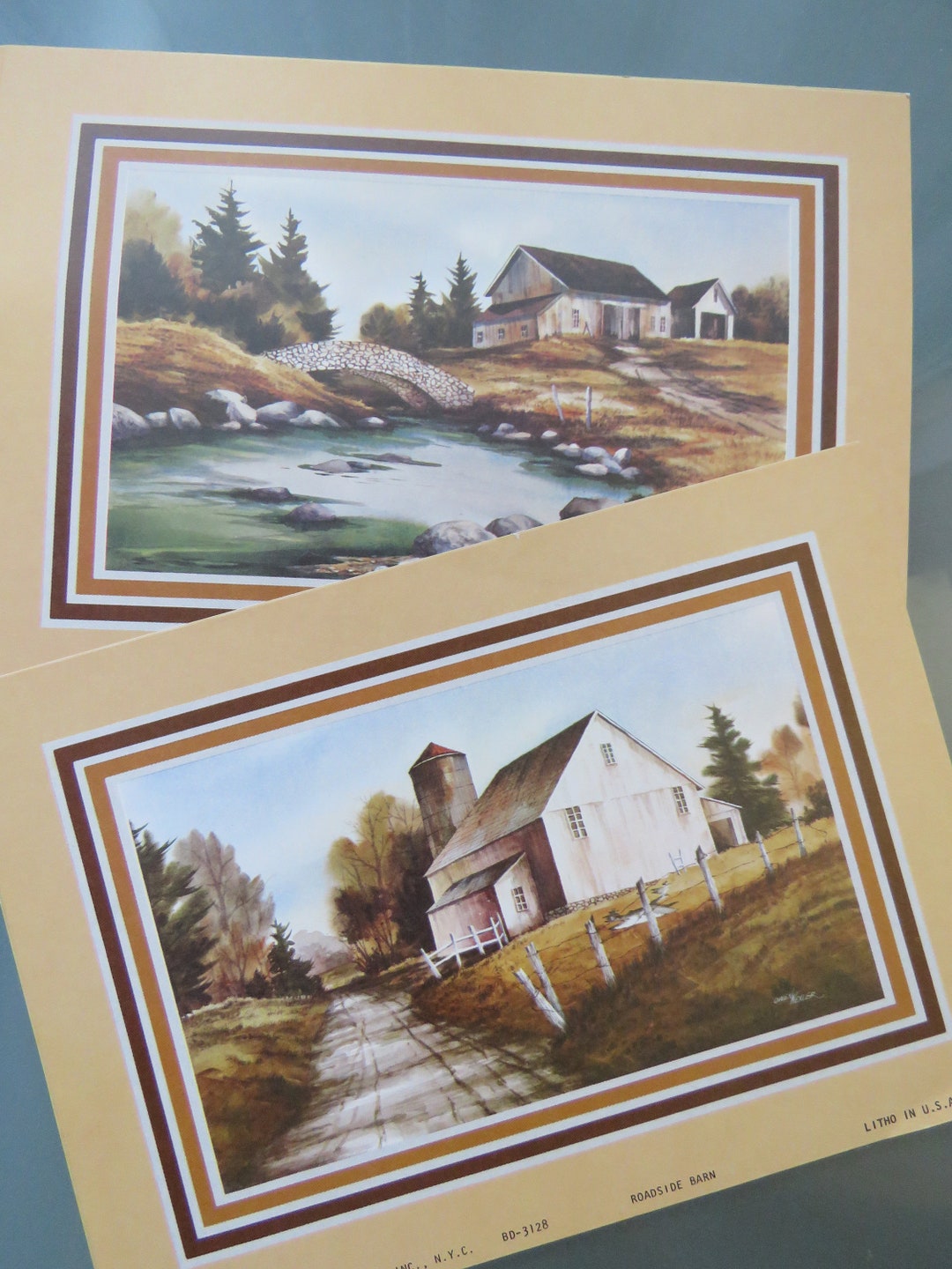 Vintage Owen Wexler Lithograph Prints: Roadside Barn & Stone Bridge - Etsy
