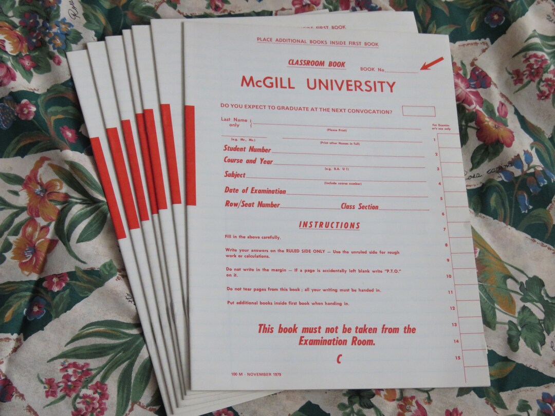 1979 Vintage 7 Mcgill University Classroom Notebooks/examination Book ...