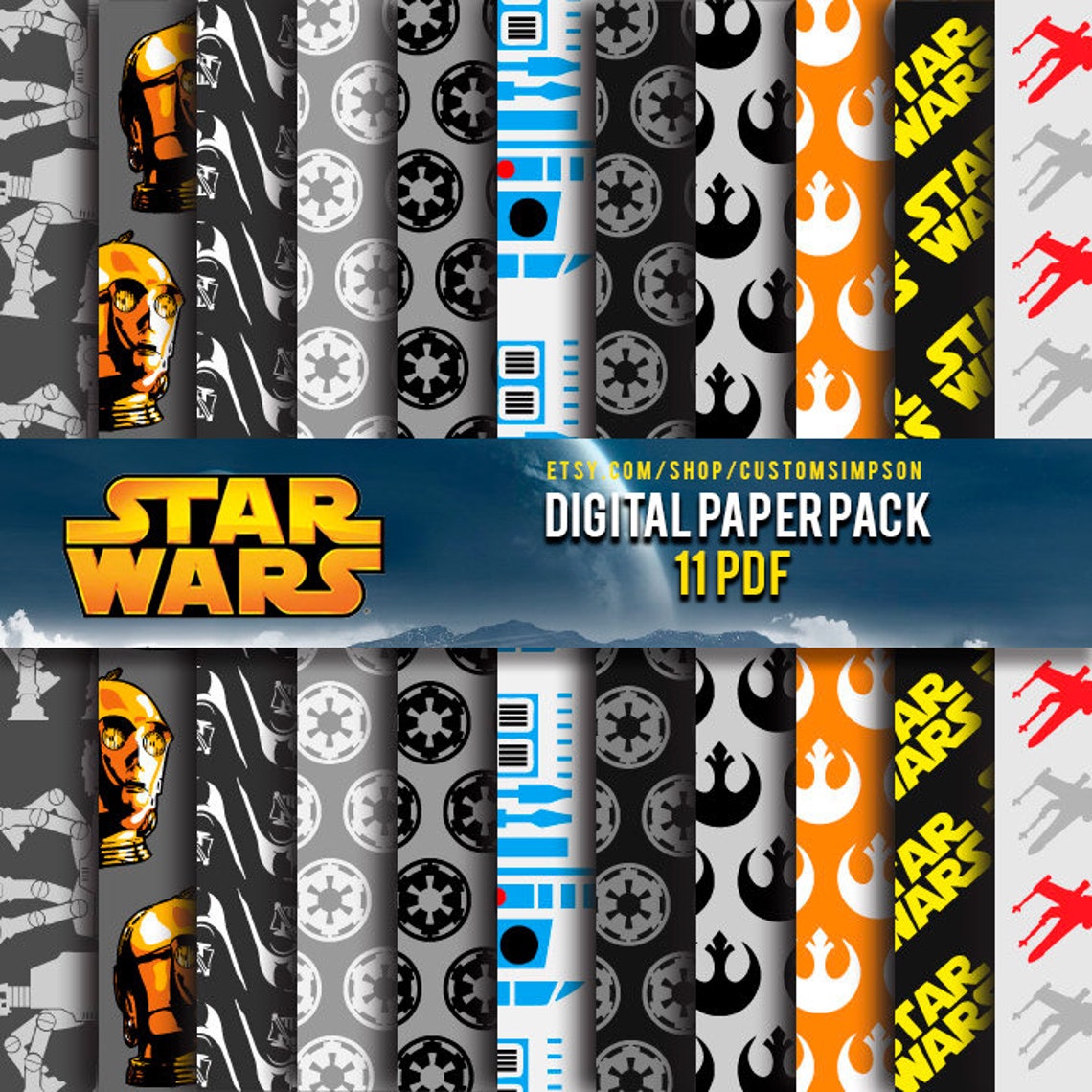 STAR WARS Digital Paper Pack, 70% off - Digital Papers, 11 Pdf Files 12 ...