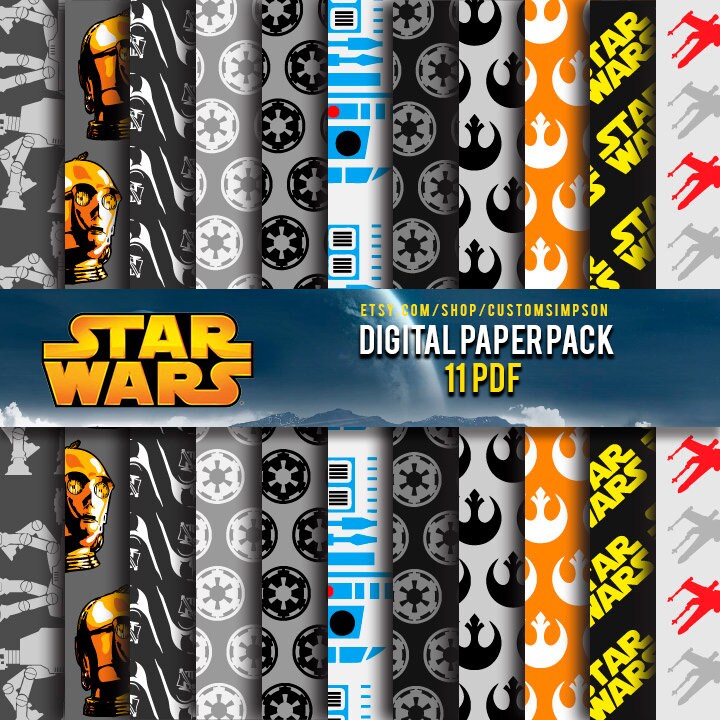 STAR WARS Digital Paper Pack, 70% off - Digital Papers, 11 Pdf Files 12 ...