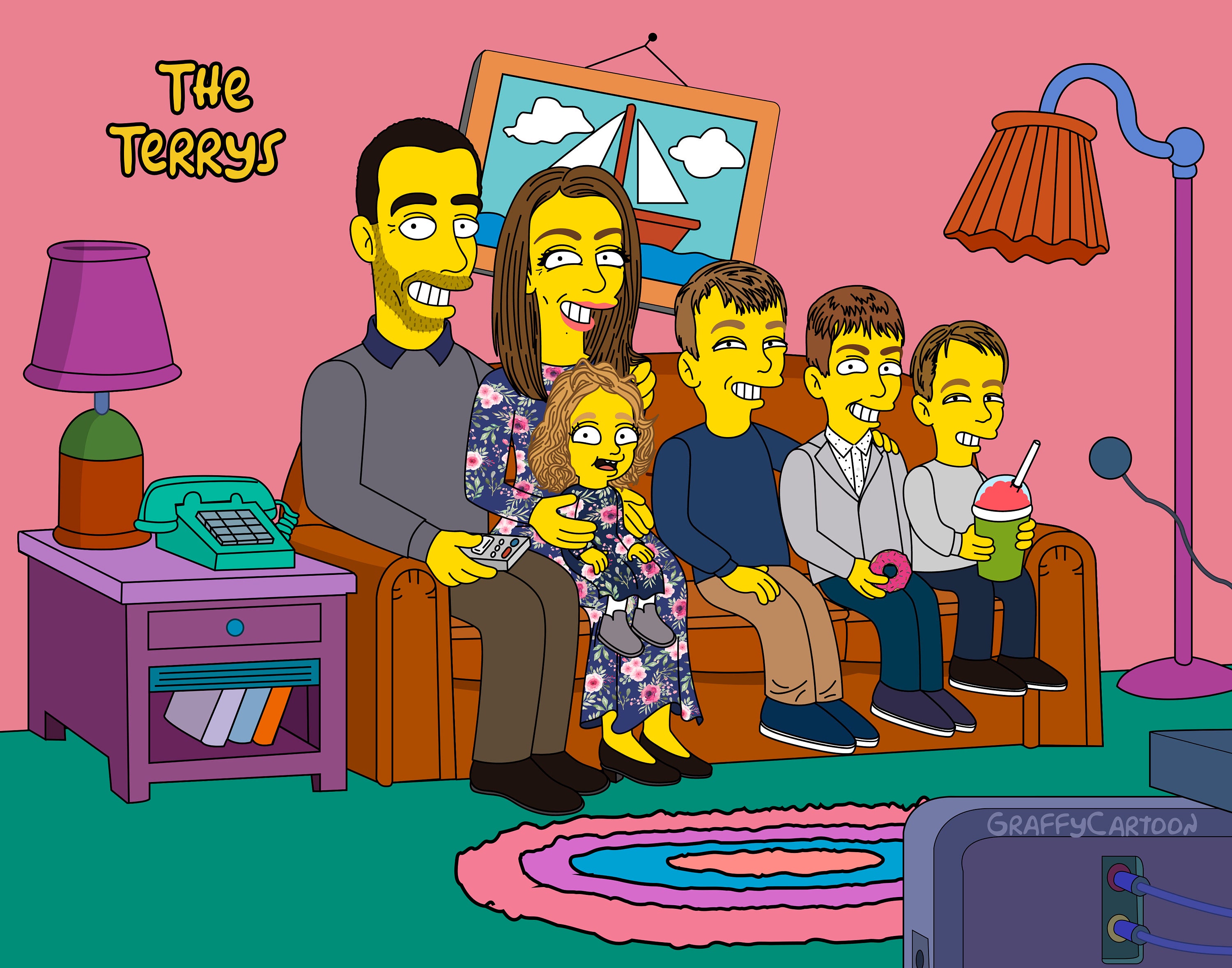 Simpsons Family Portrait Yellow Character Drawing Simpsonized Portrait ...