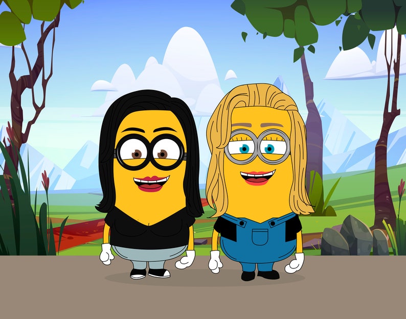 SALE Minions Custom Portrait, Couple , Fun Family Portrait Illustration ...