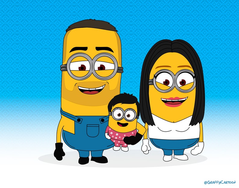 SALE Minions Custom Portrait, Couple , Fun Family Portrait Illustration ...