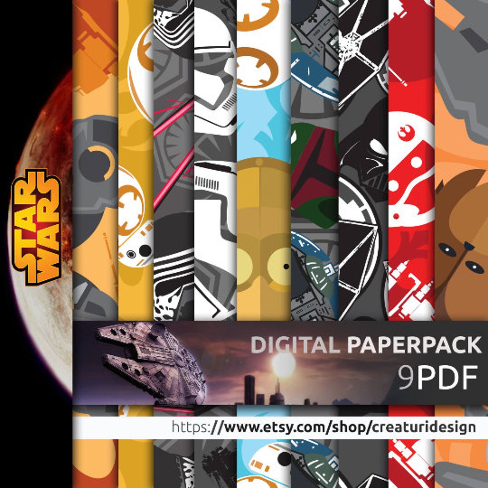 STAR WARS Digital Paper Pack 70% OFF 9 Pdf Files 12 X 12 - Etsy