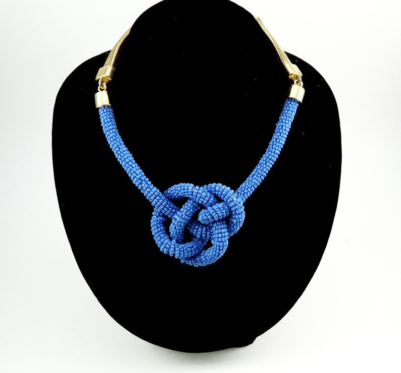 Vintage Retro Gold Tone Blue Bead Love Knot Statement Necklace - Etsy