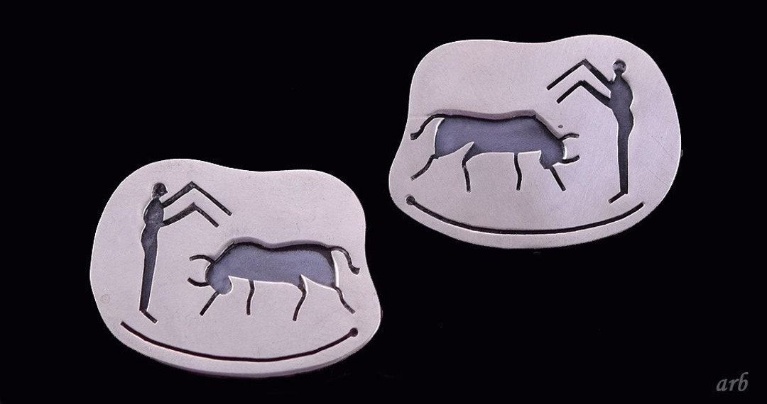 Cave Drawing Vintage Sterling Silver Mexican Screwback Clip Earrings ...