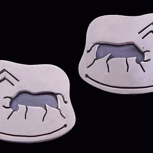 Cave Drawing Vintage Sterling Silver Mexican Screwback Clip Earrings ...