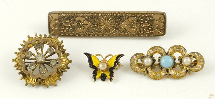 4 Gold-plated Victorian Pins Enamel Rhinestones - Etsy