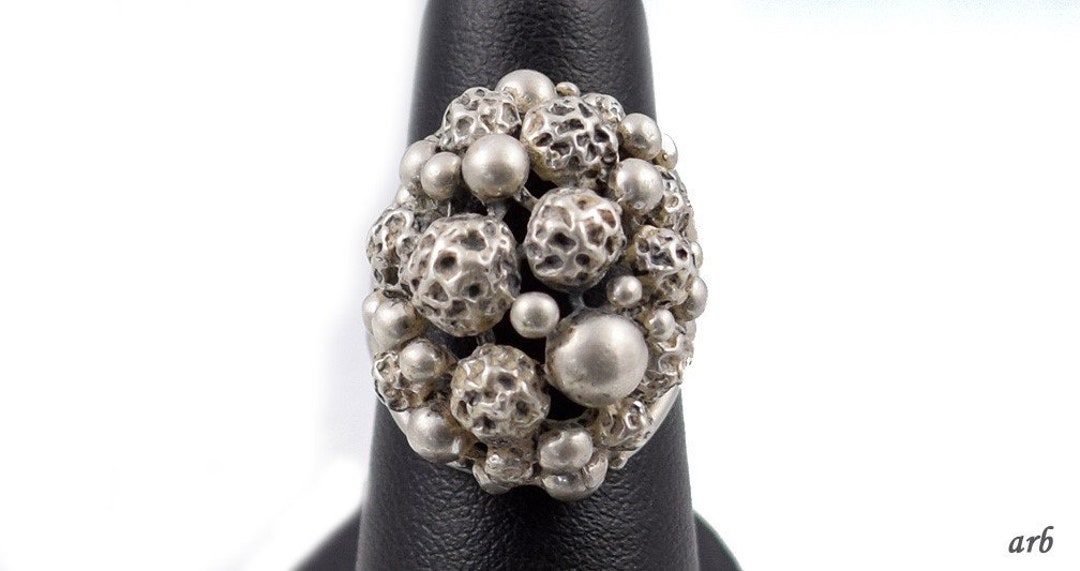 Adjustable Abstract Art Sterling Silver Ring W/ Applied Bead Bubble ...