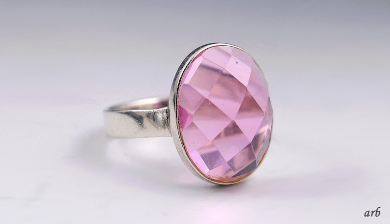 Large Modern Sterling Silver Cocktail Ring W/ Faceted Pink - Etsy