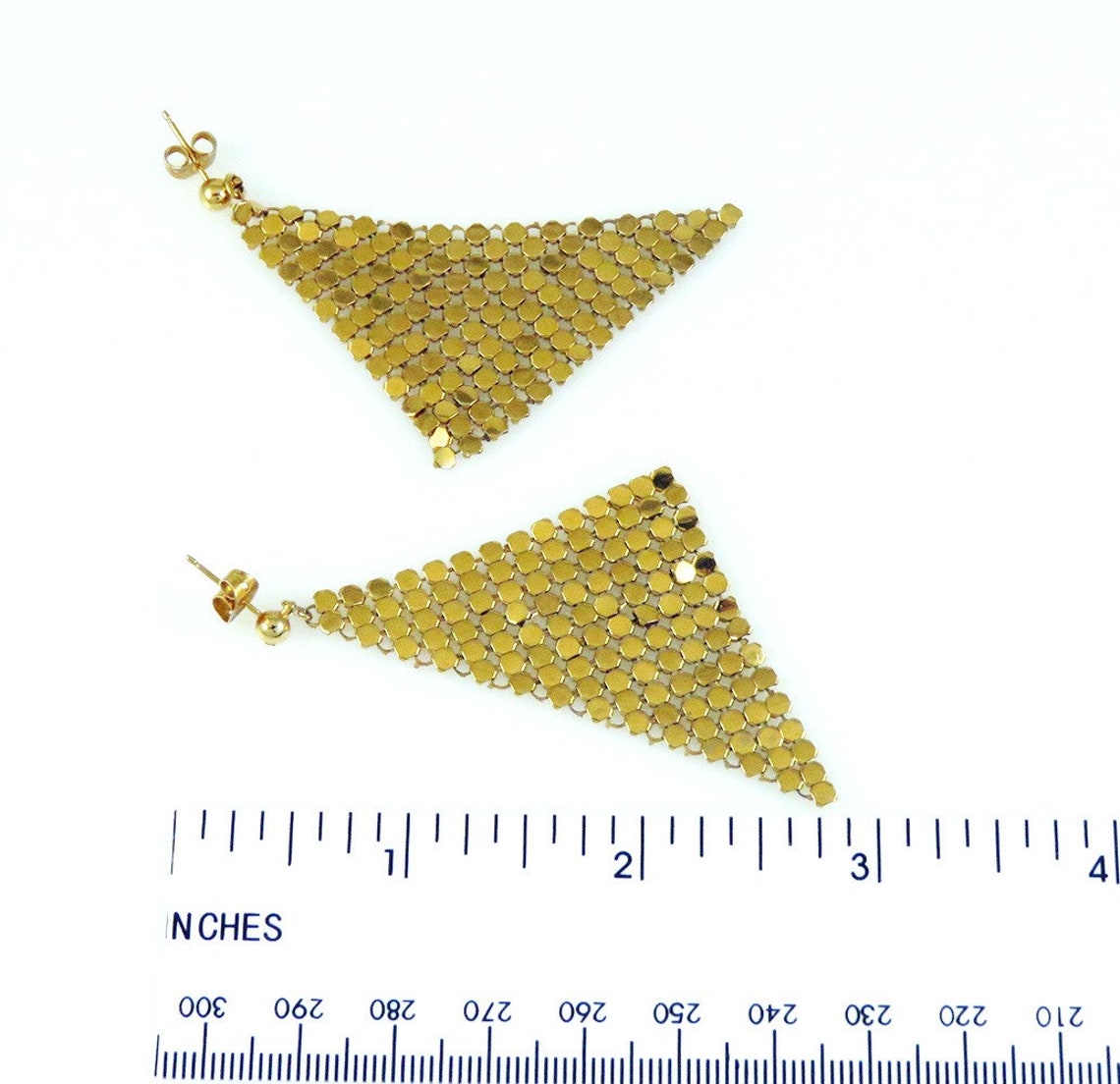 Long Gold Tone Mesh Dangle Earrings Unique High-end Look - Etsy