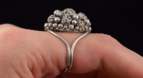 Adjustable Abstract Art Sterling Silver Ring w/ Appli… - Gem