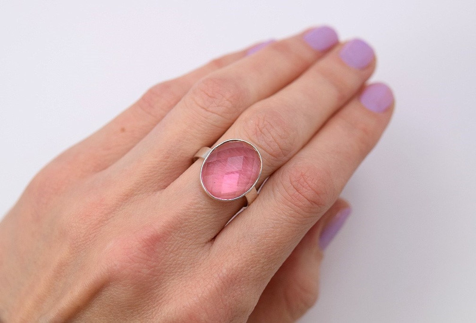 Large Modern Sterling Silver Cocktail Ring W/ Faceted Pink - Etsy