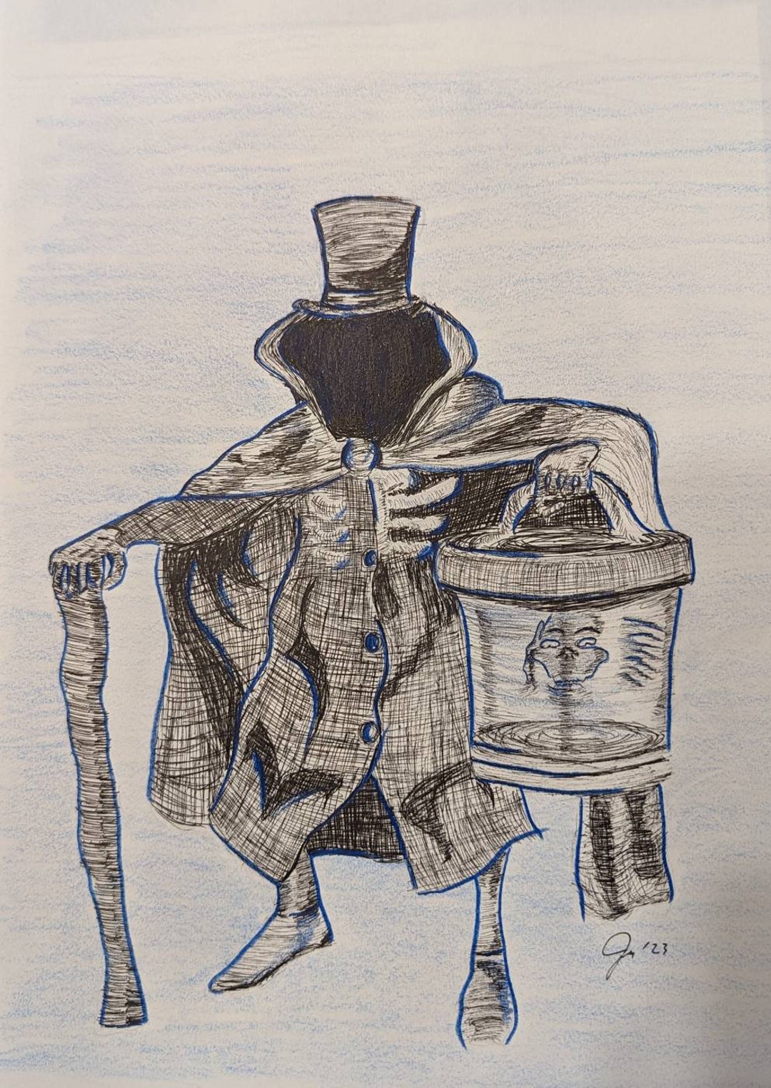 Original Hatbox Ghost Ink+colored Pencil - Etsy