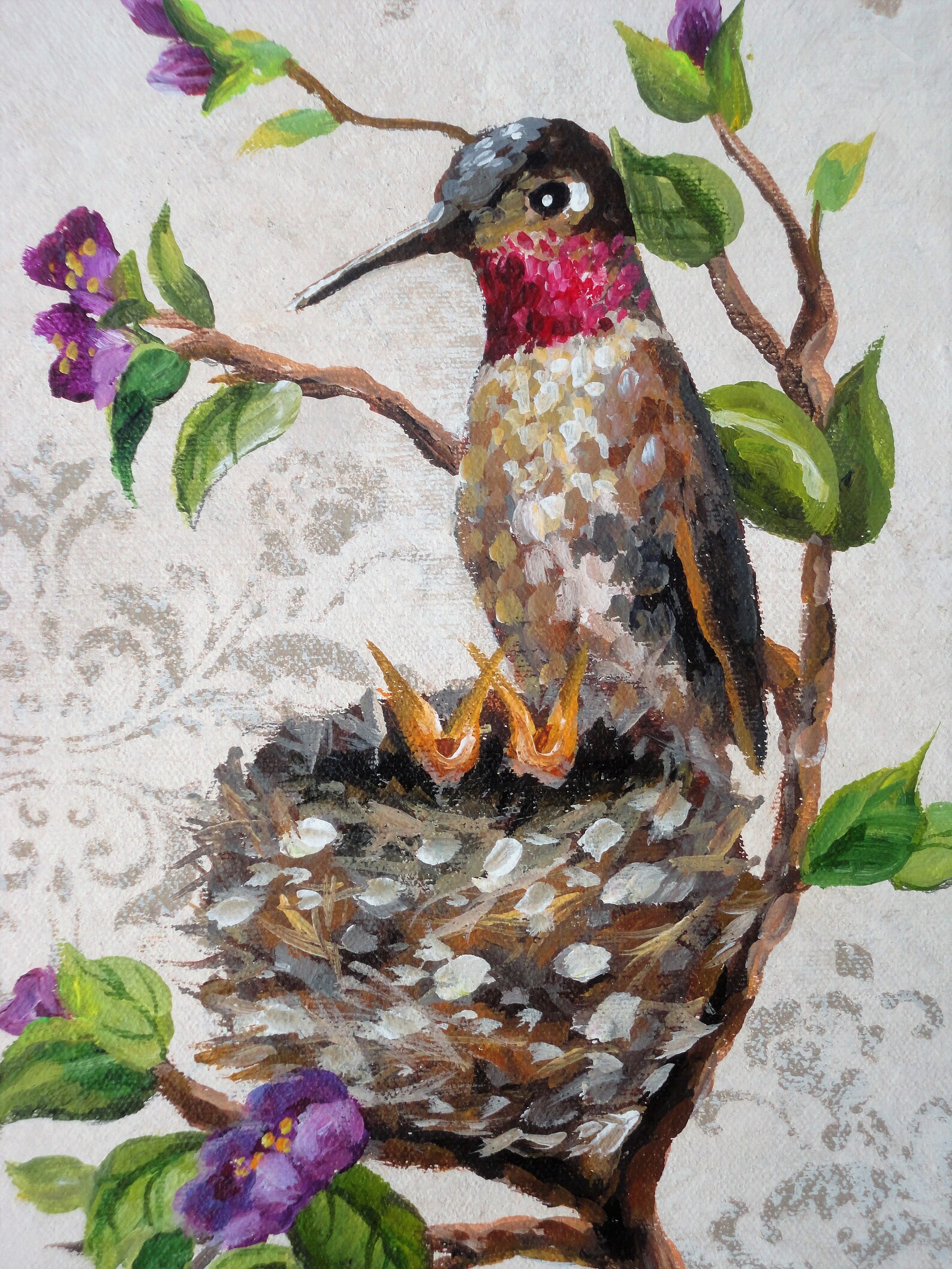 Colibrí pintado a mano y pared de nido colgando - Etsy España