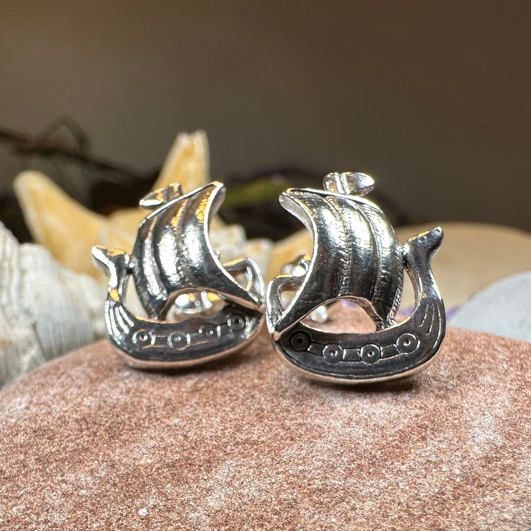 Viking Ship Earrings, Norse Jewelry, Nautical Post Earrings, Nordic ...