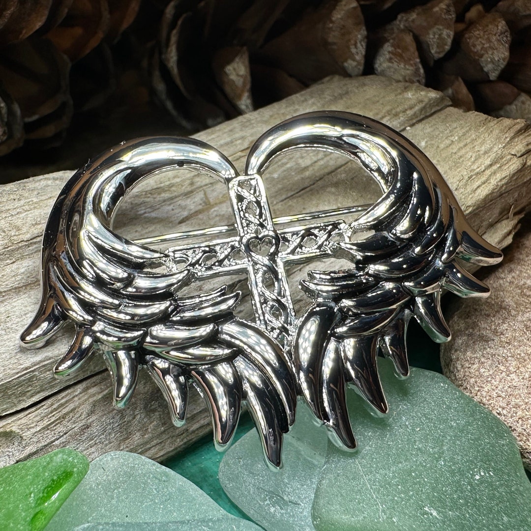 Celtic Cross Brooch, Angel Wings Pin, Irish Pin, Celtic Brooch ...
