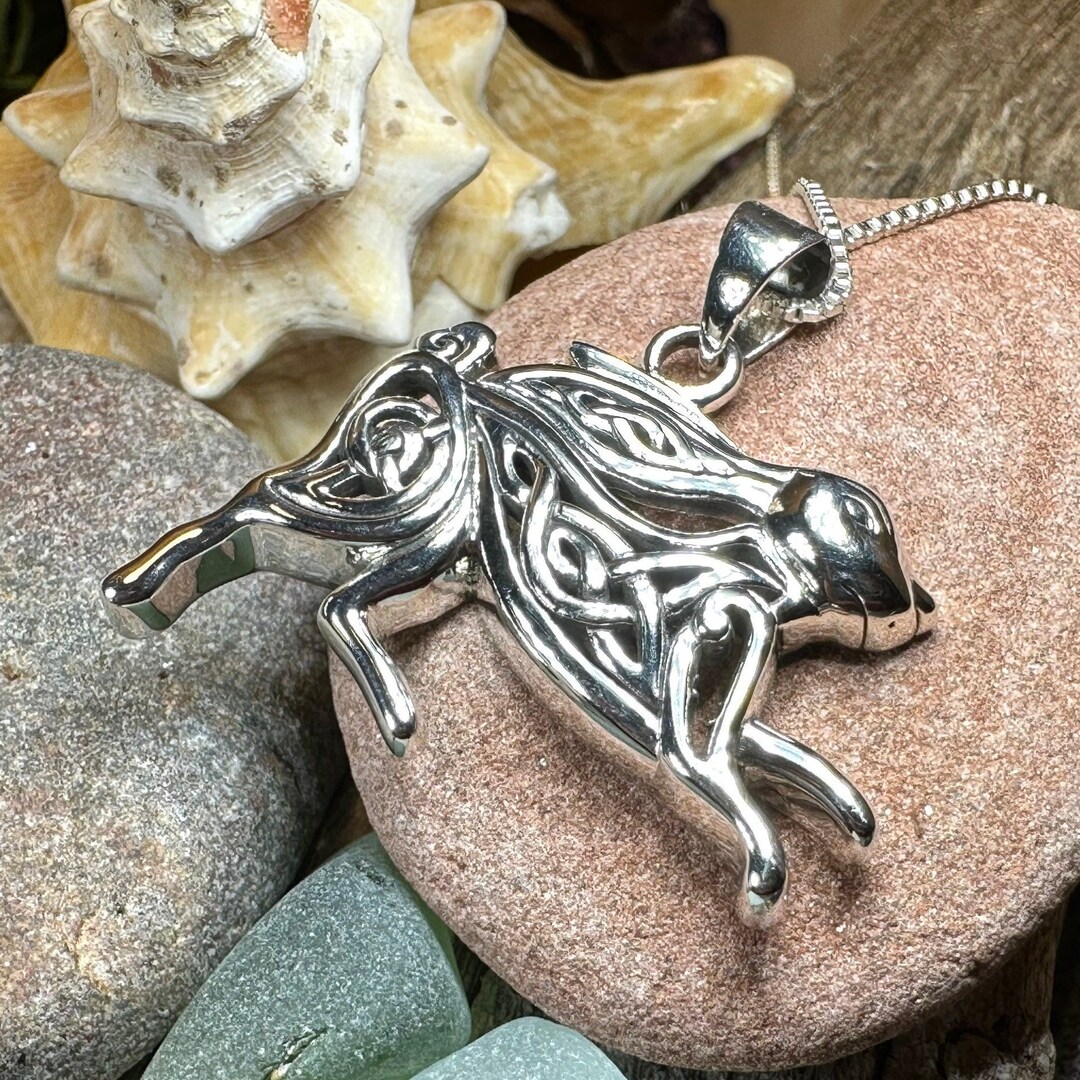 Celtic Rabbit Necklace, Irish Jewelry, Hare Jewelry, Large Hare Pendant ...