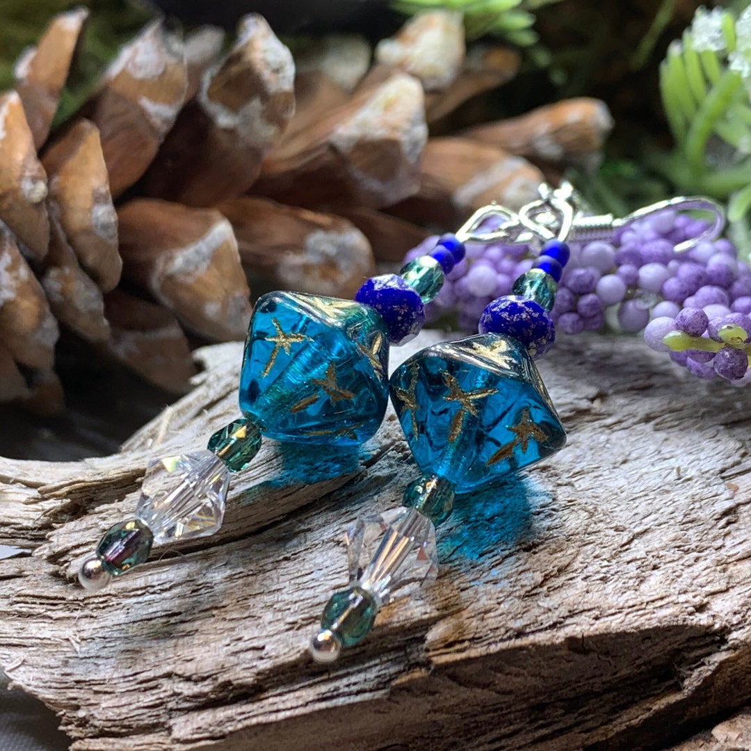 Midnight Magic Earrings, Crystal Jewelry, Blue Long Earrings, Beaded ...