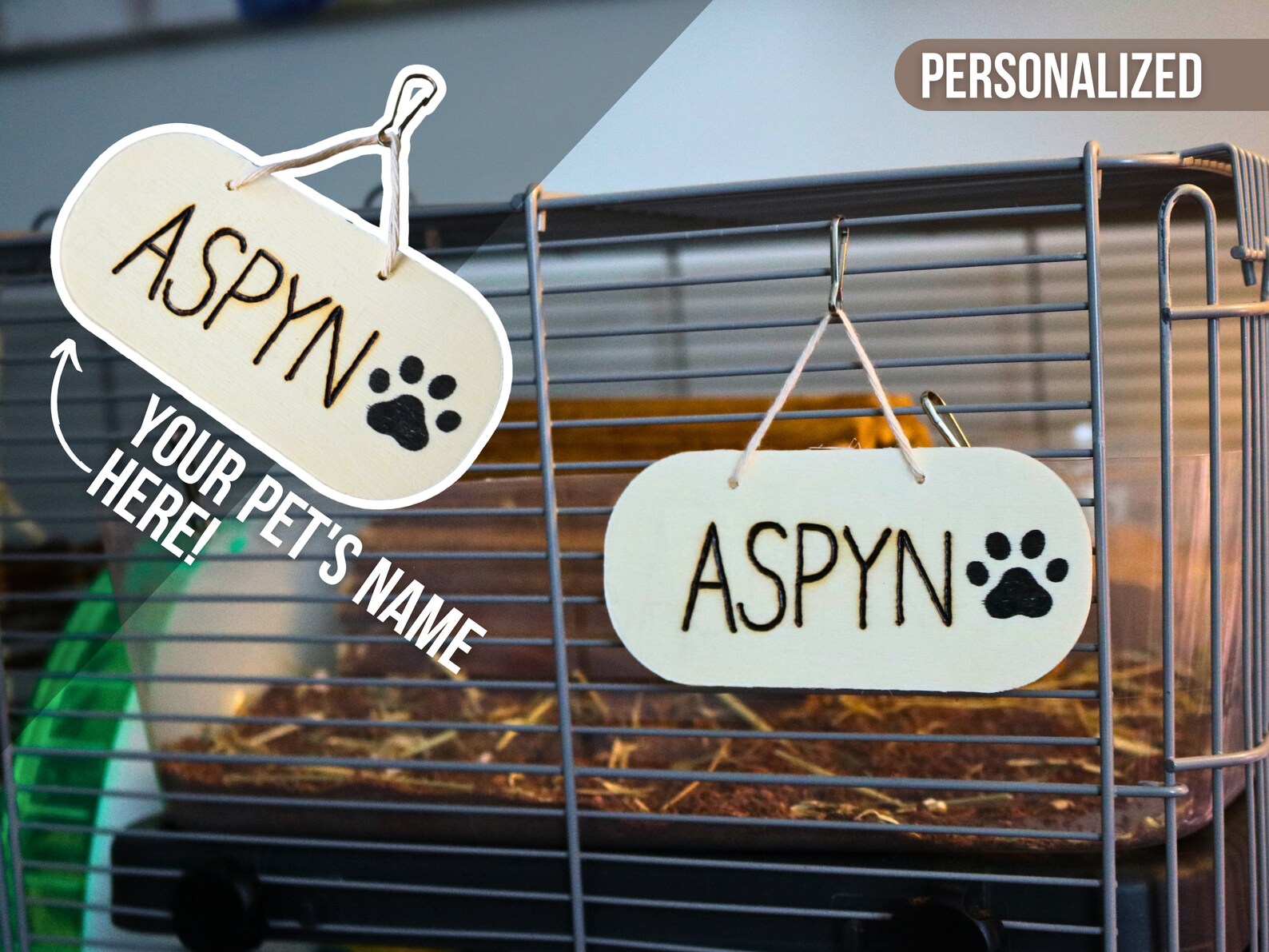 Custom Pet Cage Name Plaque Engraved Wooden Cage Name Tag for Pet Name ...