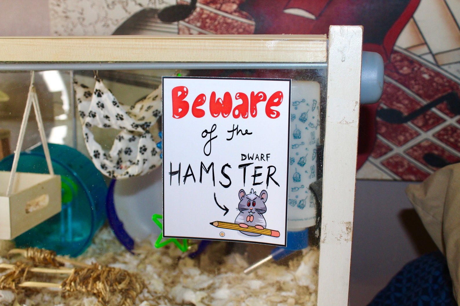 Reusable Dwarf Hamster Sign Poster Beware Pet Sign Made for Pet Cages ...