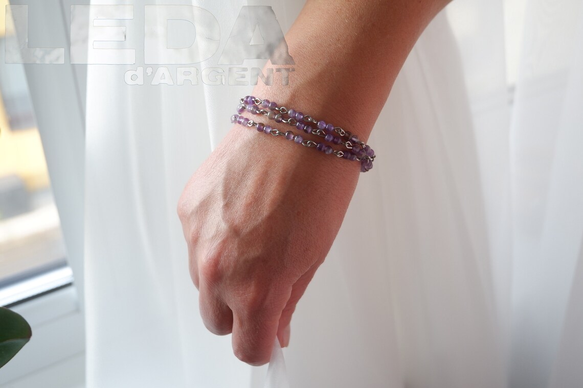 Bracelet Amulet of Natural Amethyst Stones and Medical Grade Stainless ...