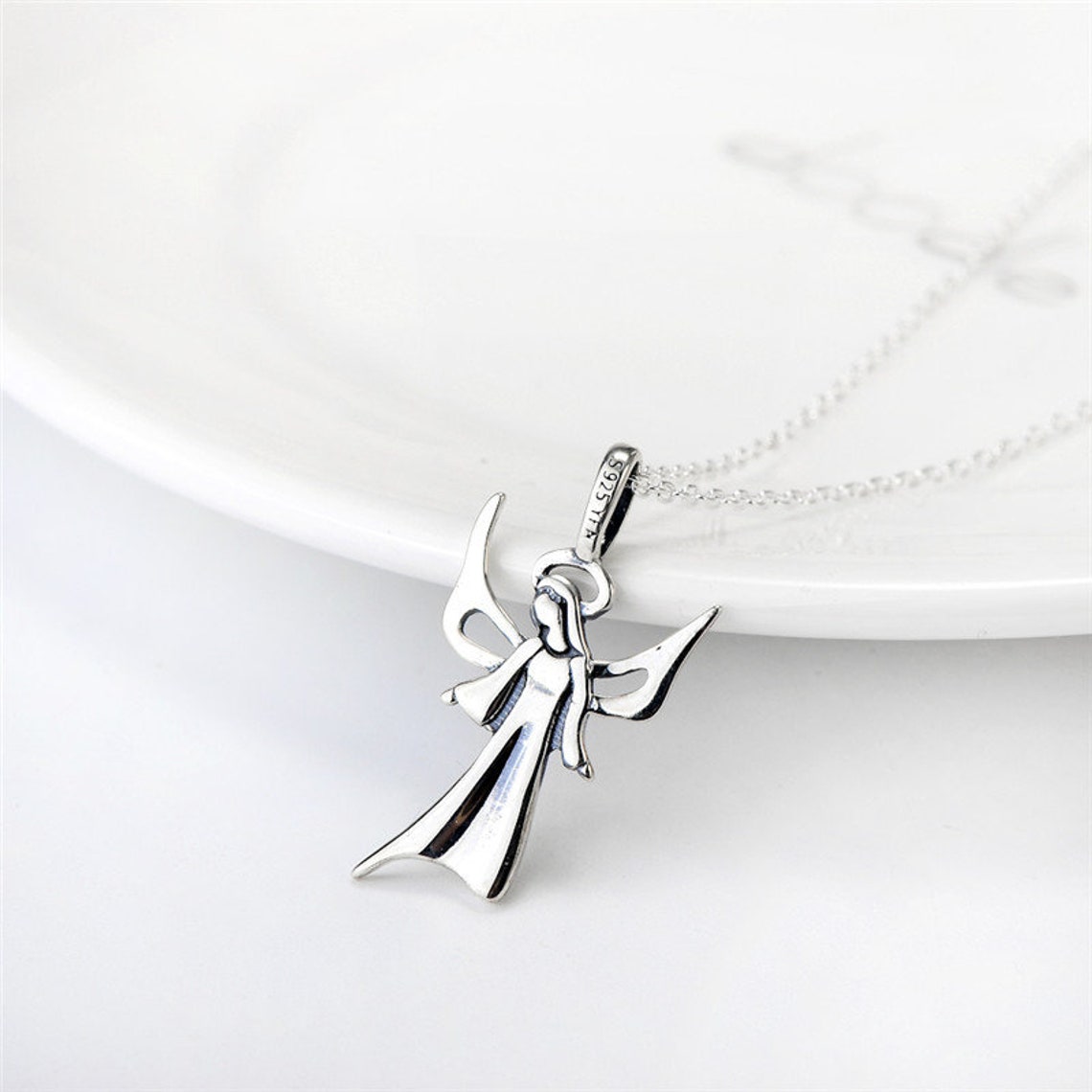 Sterling Silver Angel Necklace Angel Wing Angel Jewelry - Etsy UK