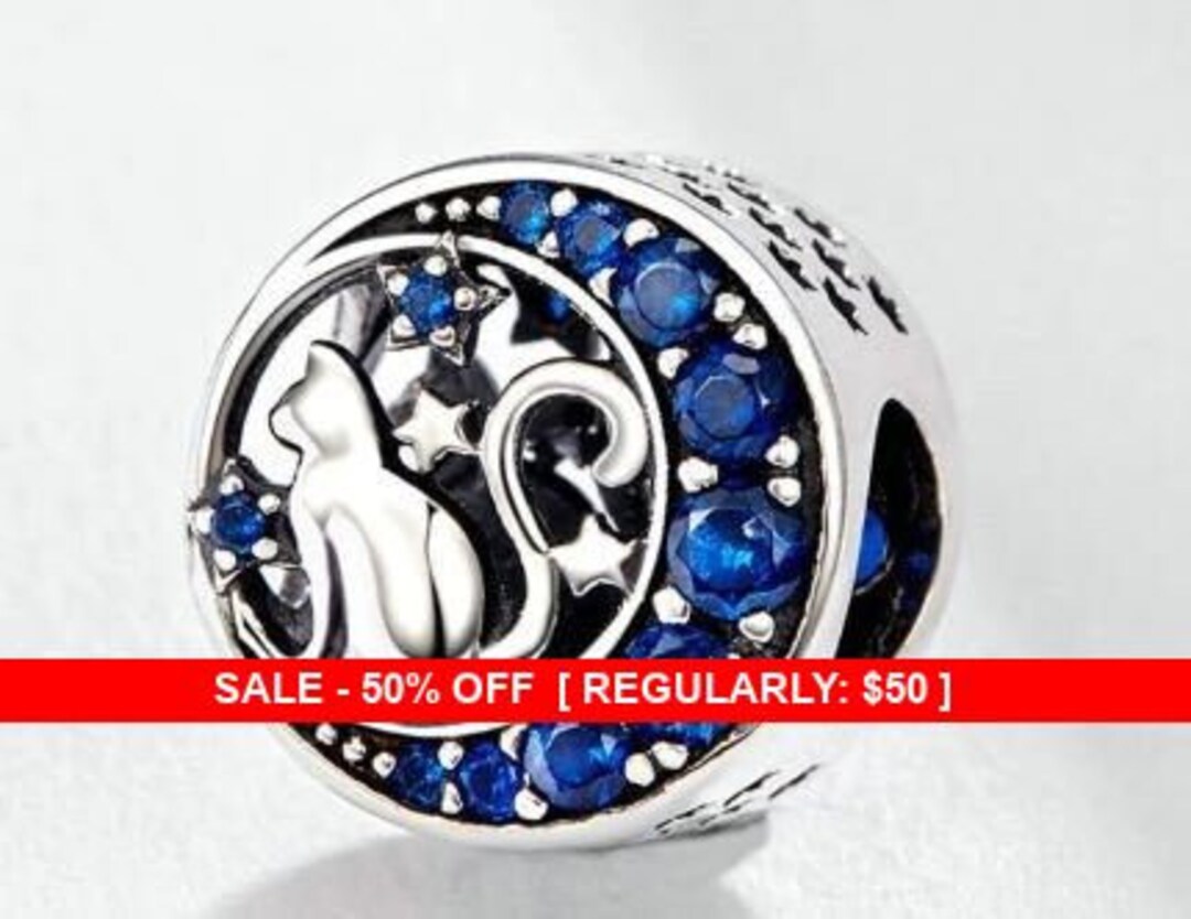 Sterling Silver Cat Moon Charm, Cat Jewelry, Cat Lover Gift, Kitty ...