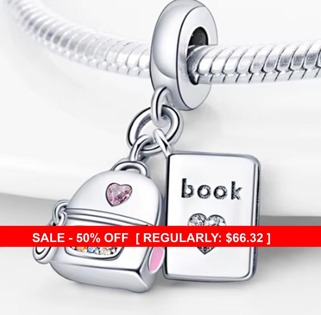 Sterling Silver Backpack & Book Charm, Back Pack Charm, School Charm ...