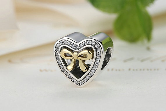 Sterling Silver Crystal Bow Charm Heart Charm Bow Pendant | Etsy
