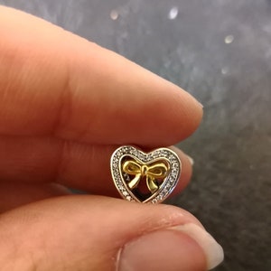 Sterling Silver Crystal Bow Charm, Heart Charm, Bow Pendant, Gold Bow ...