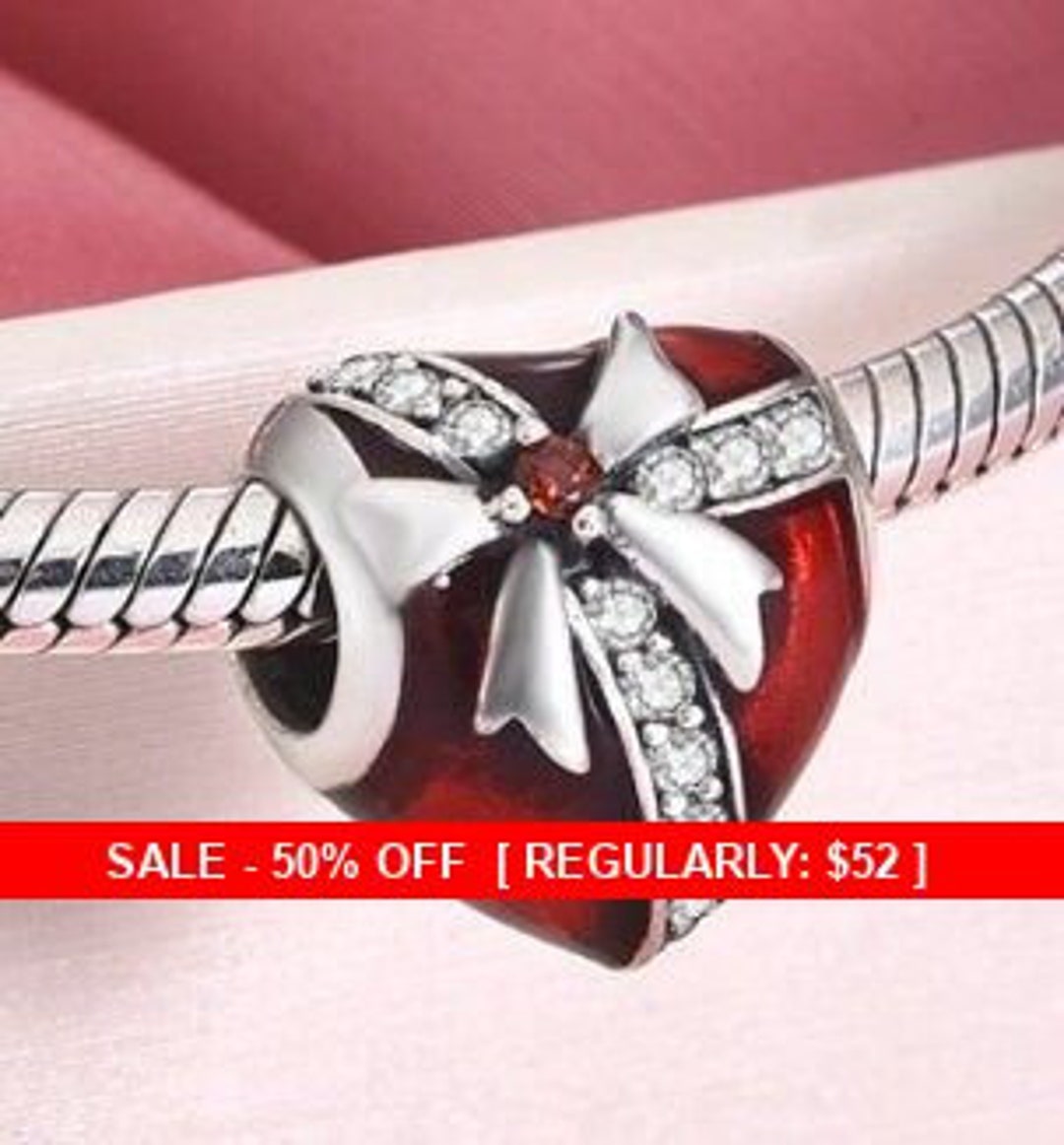 Sterling Silver Heart & Bow Charm, Bow Charm, Red Heart, Heart Charms ...