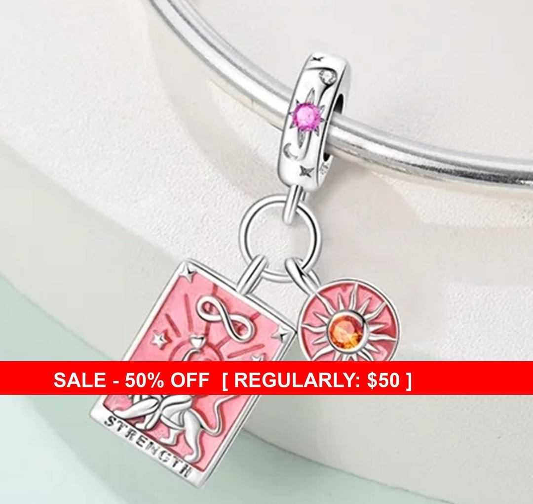 Sterling Silver Strength Tarot Card Charm, Card Charms, Tarot Jewelry ...