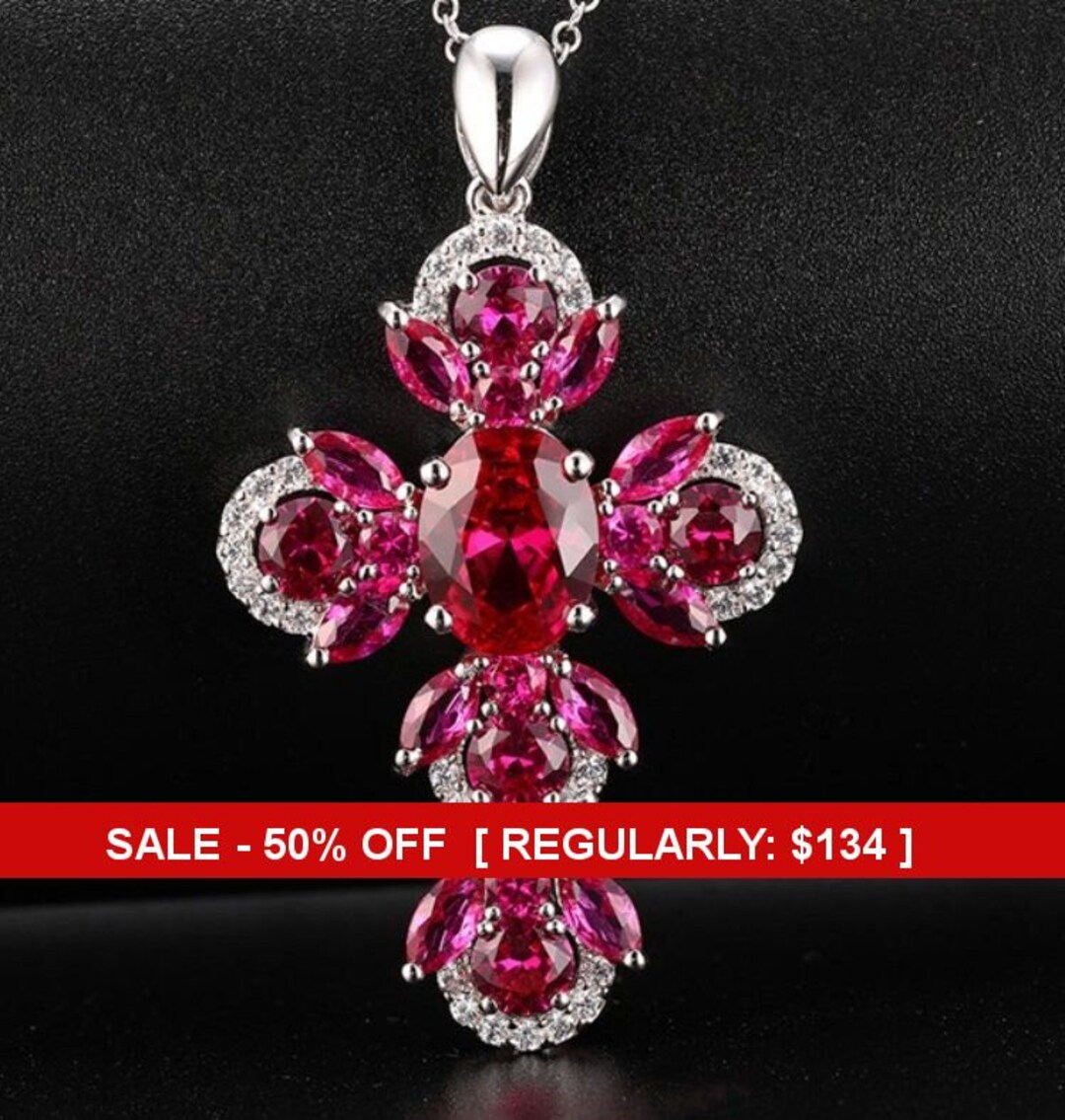Sterling Silver Ruby Cross Necklace Ruby Jewelry Red Ruby - Etsy