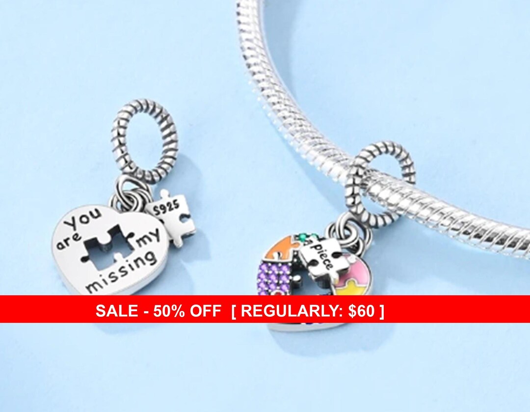 Sterling Silver Missing Piece Heart Charm, Puzzle Pendant, Love Charm ...