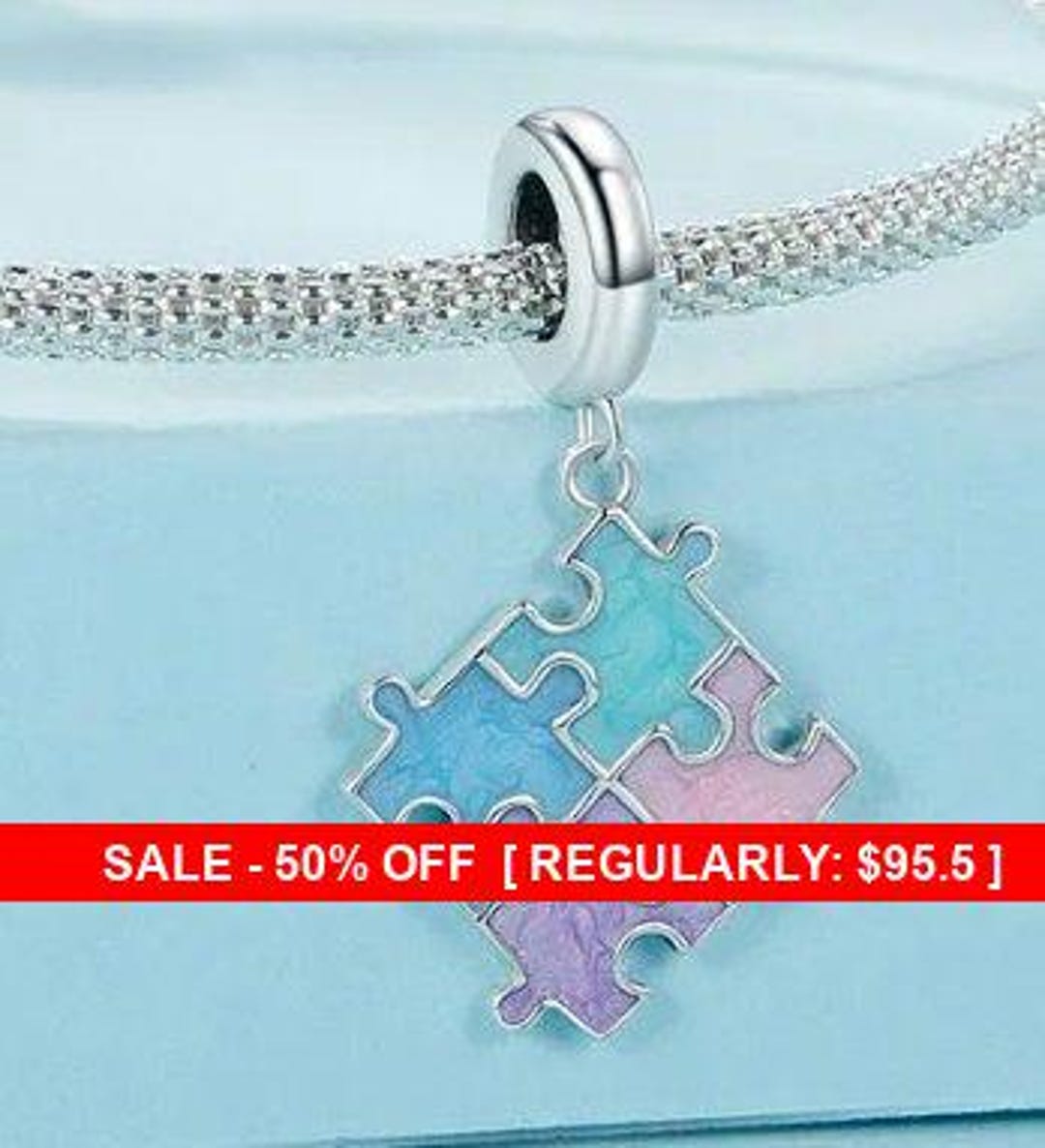 Sterling Silver Puzzle Heart Charm, Puzzle Pendant, Autism Awareness ...
