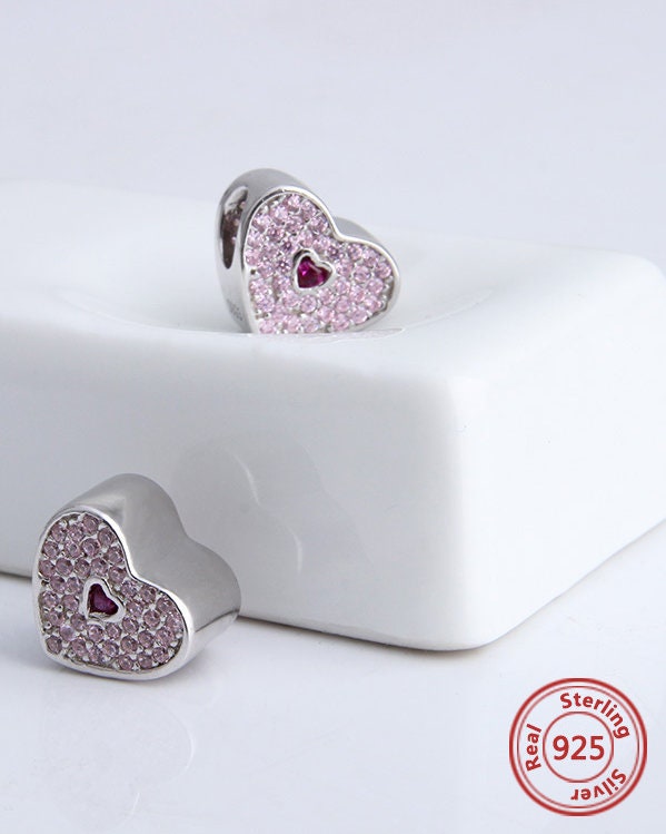 Genuine Sterling Silver Pink CZ Heart Charm Pink CZ Charm - Etsy