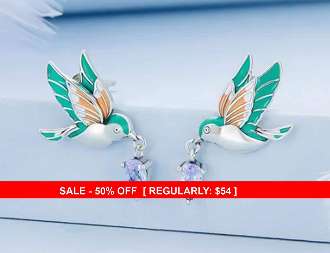 Sterling Silver Dainty Hummingbird Earrings, Bird Earrings, Bird ...
