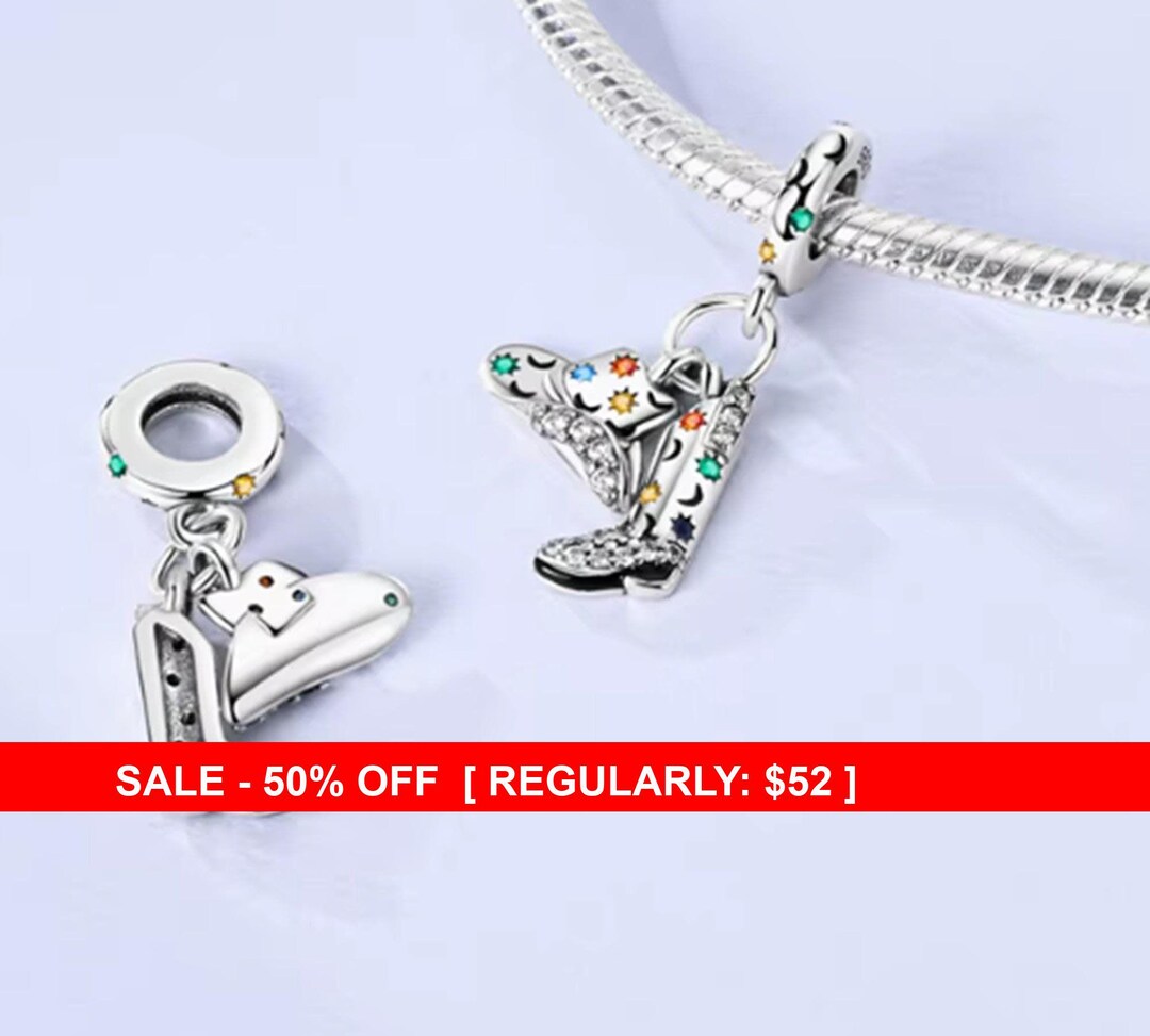 Sterling Silver Boot & Hat Charm, Boot Charm, Cowboy Boot Charm, Cowboy ...