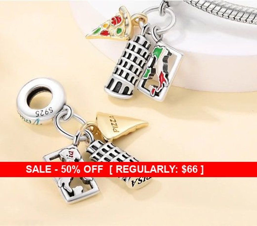 Sterling Silver Tower of Pisa Italy Charm, Pizza Charm, Food Charm ...