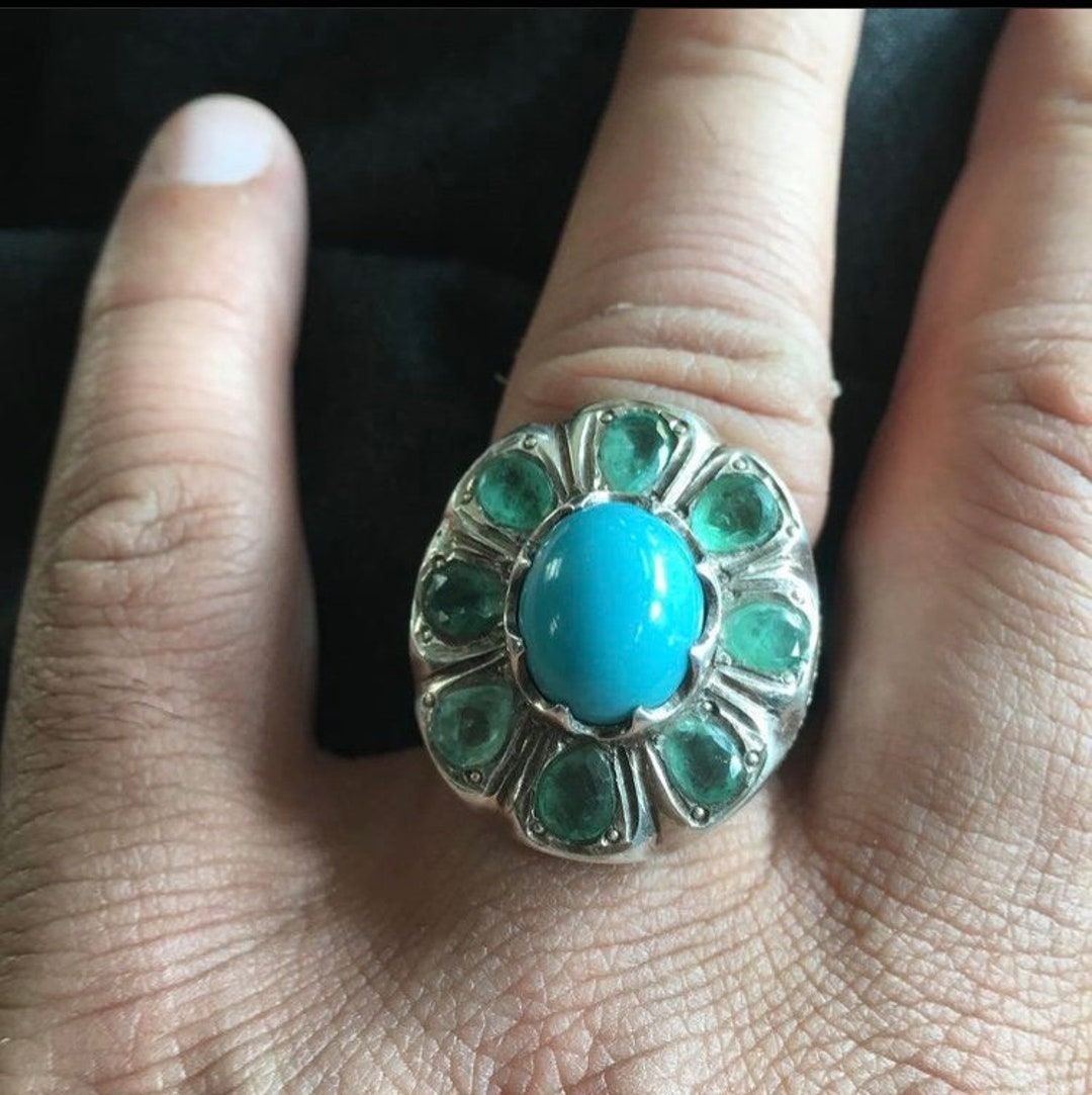 Natural Neeshapuri Feroza Stone With Zambian Emerald Multi Gemstone ...