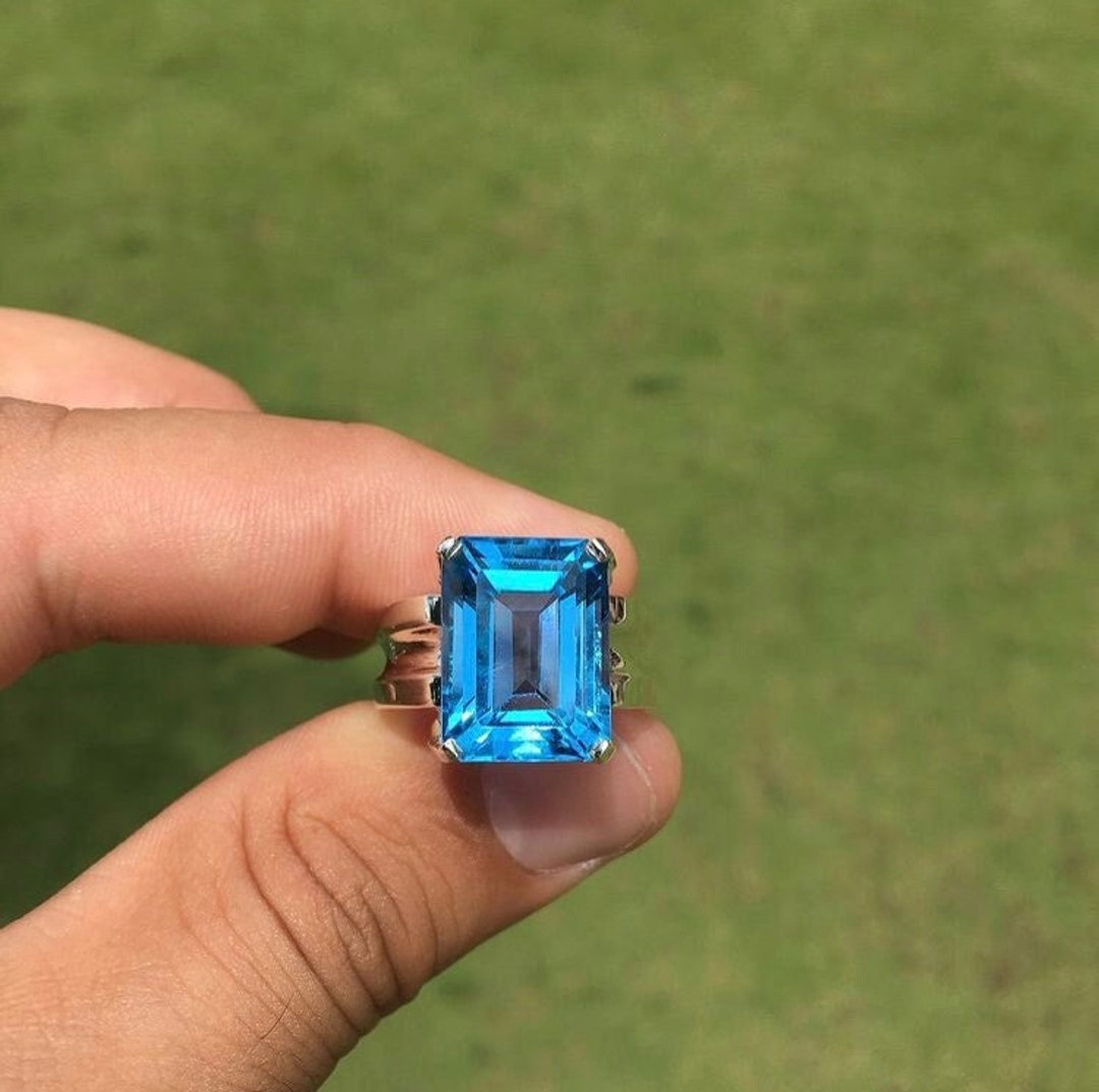 Natural Blue Topaz Stone Sterling Silver Ring Kutlang Blue Topaz Ring ...