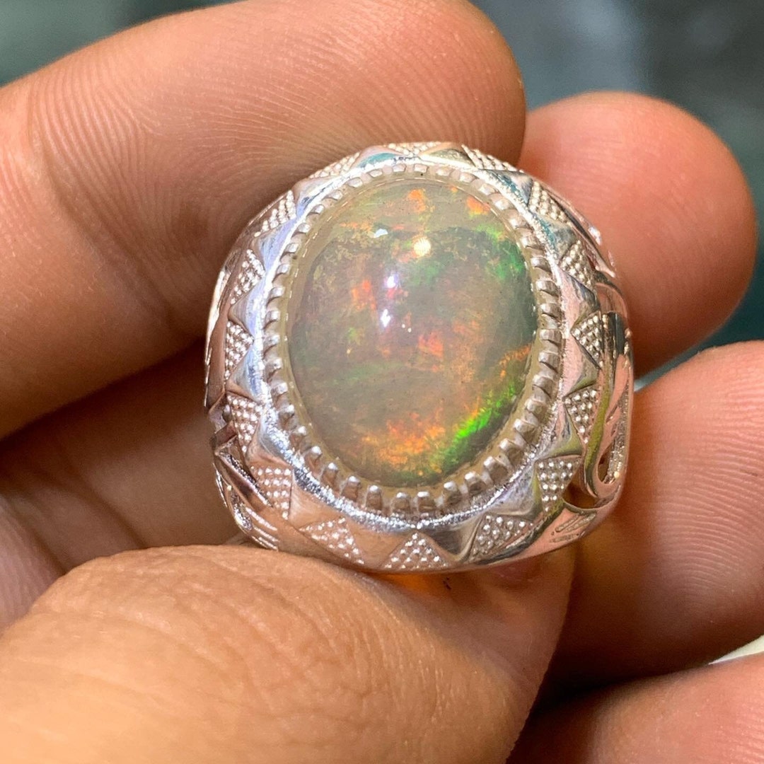 Original Ethiopian Fire White Opal Stone Ring Natural Opal Ring Real ...