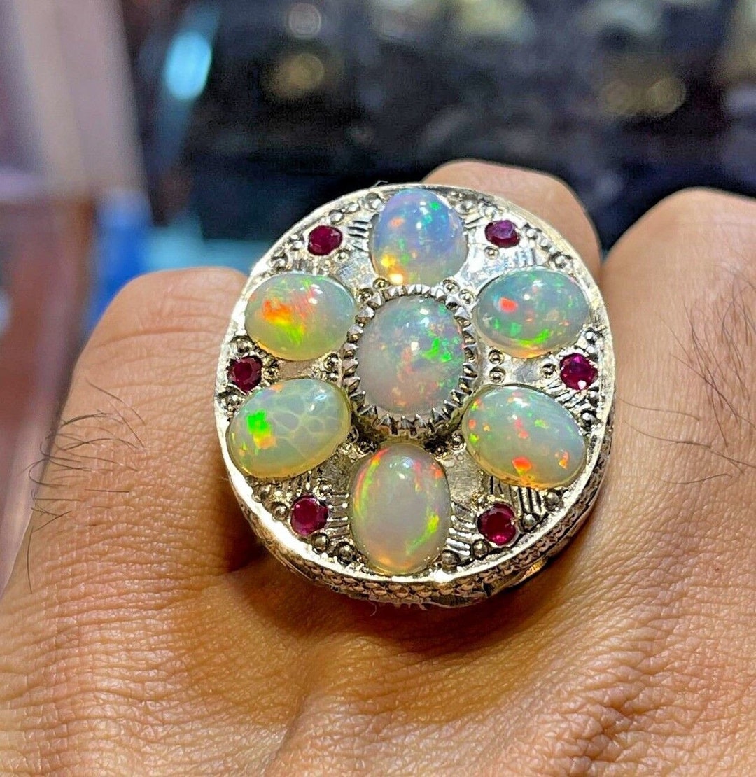 Natural Ethiopian Fire White Opal Stone Ring Original White Fire Opal ...