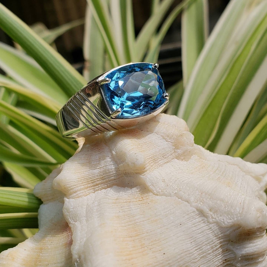 London Blue Topaz Stone Sterling Silver Ring Transparent Blue Topaz ...